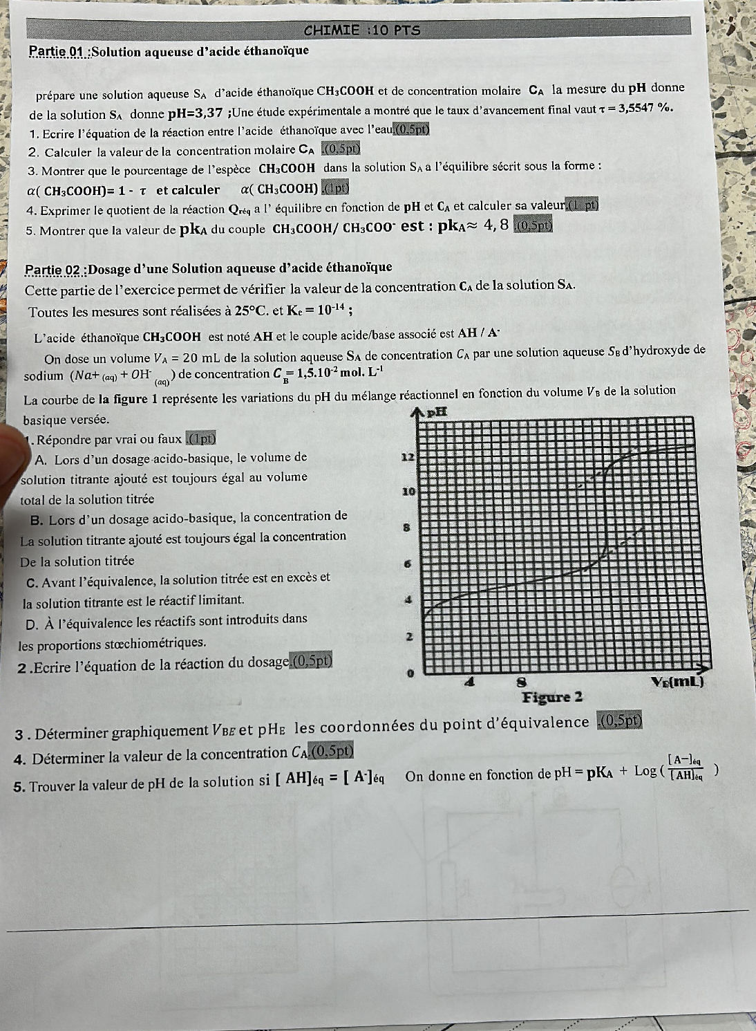 Partie 01: Solution aqueuse d'acide | StudyX