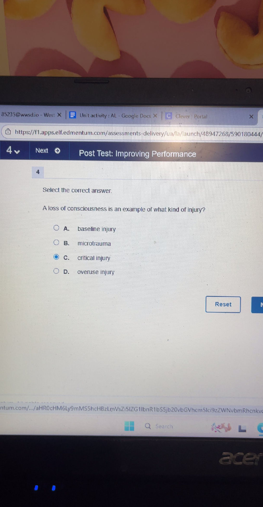 Select the correct answer. A loss of | StudyX