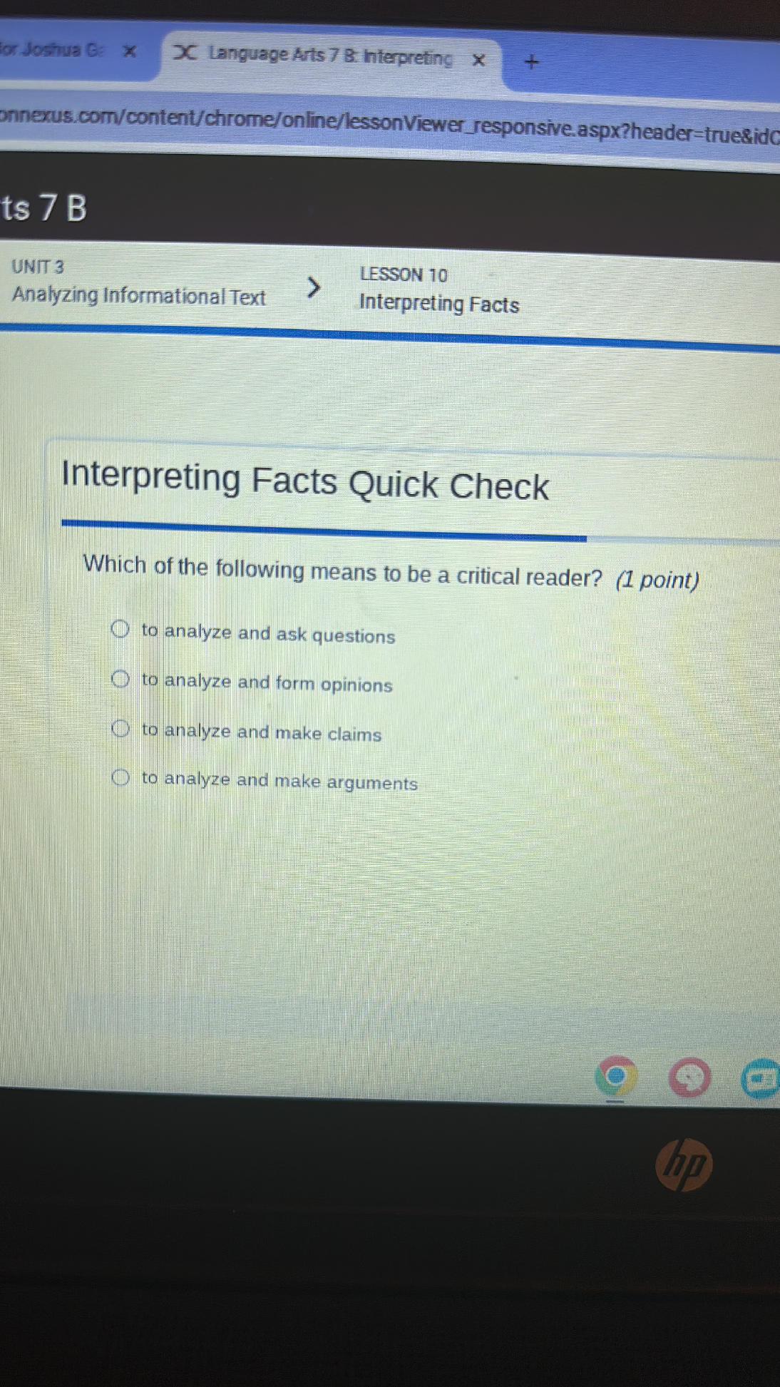 Interpreting Facts Quick Check Which of the | StudyX