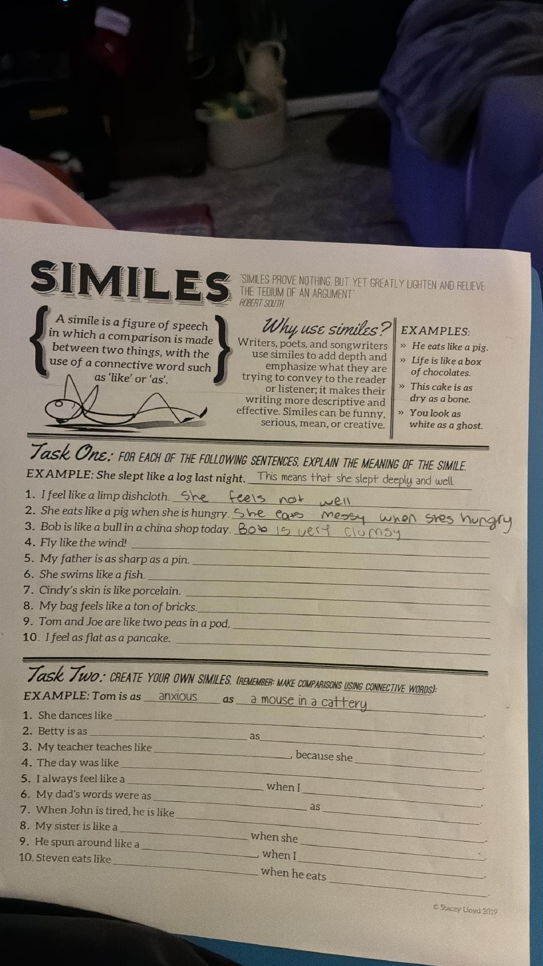 Task Two: CREATE YOUR OWN SIMILES. | StudyX