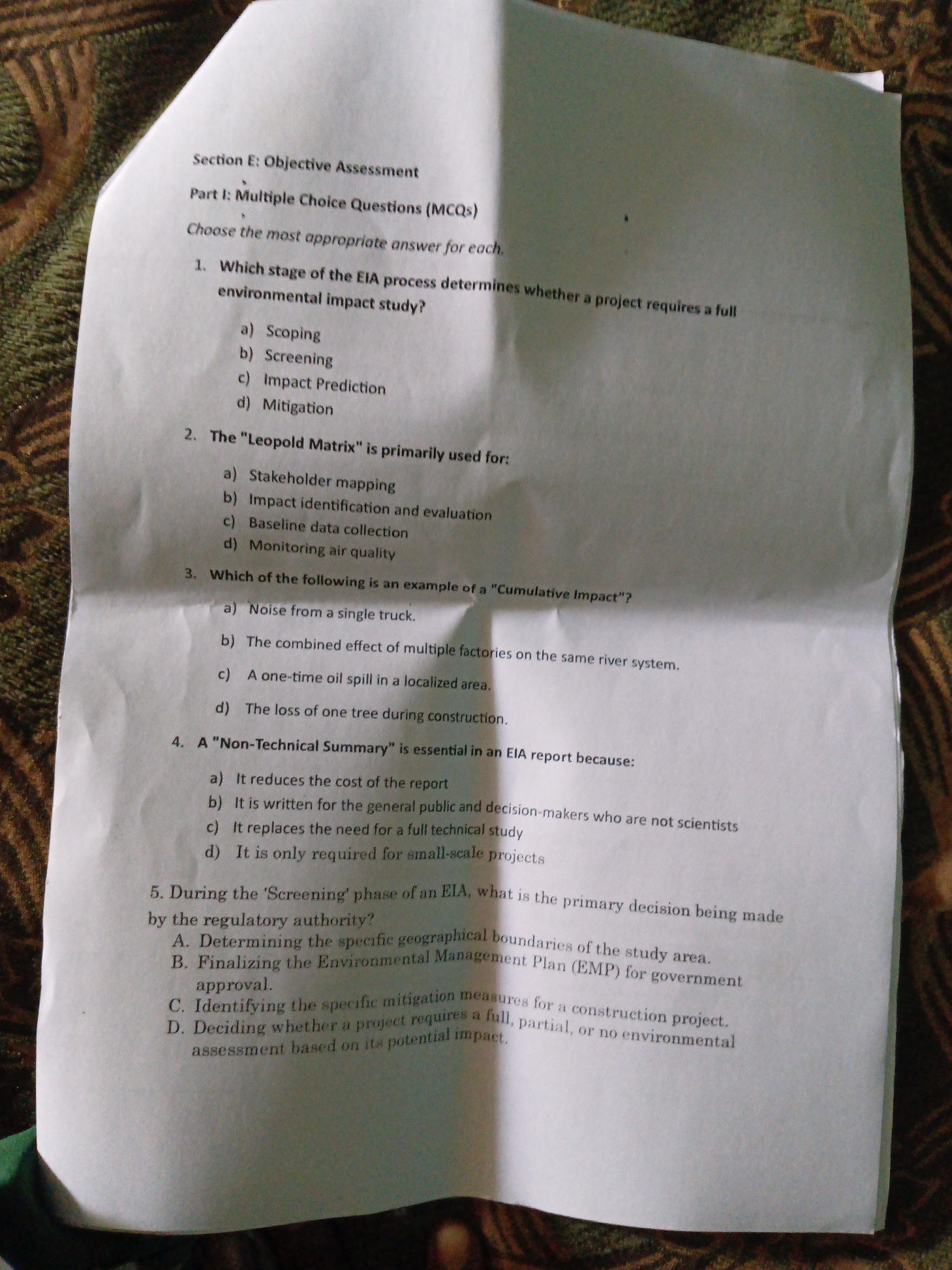 Which stage of the EIA process determines | StudyX