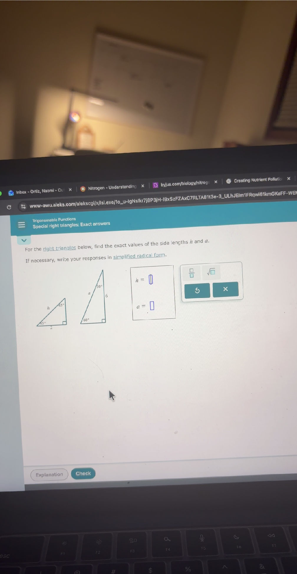 Trigonometric Functions Special right | StudyX