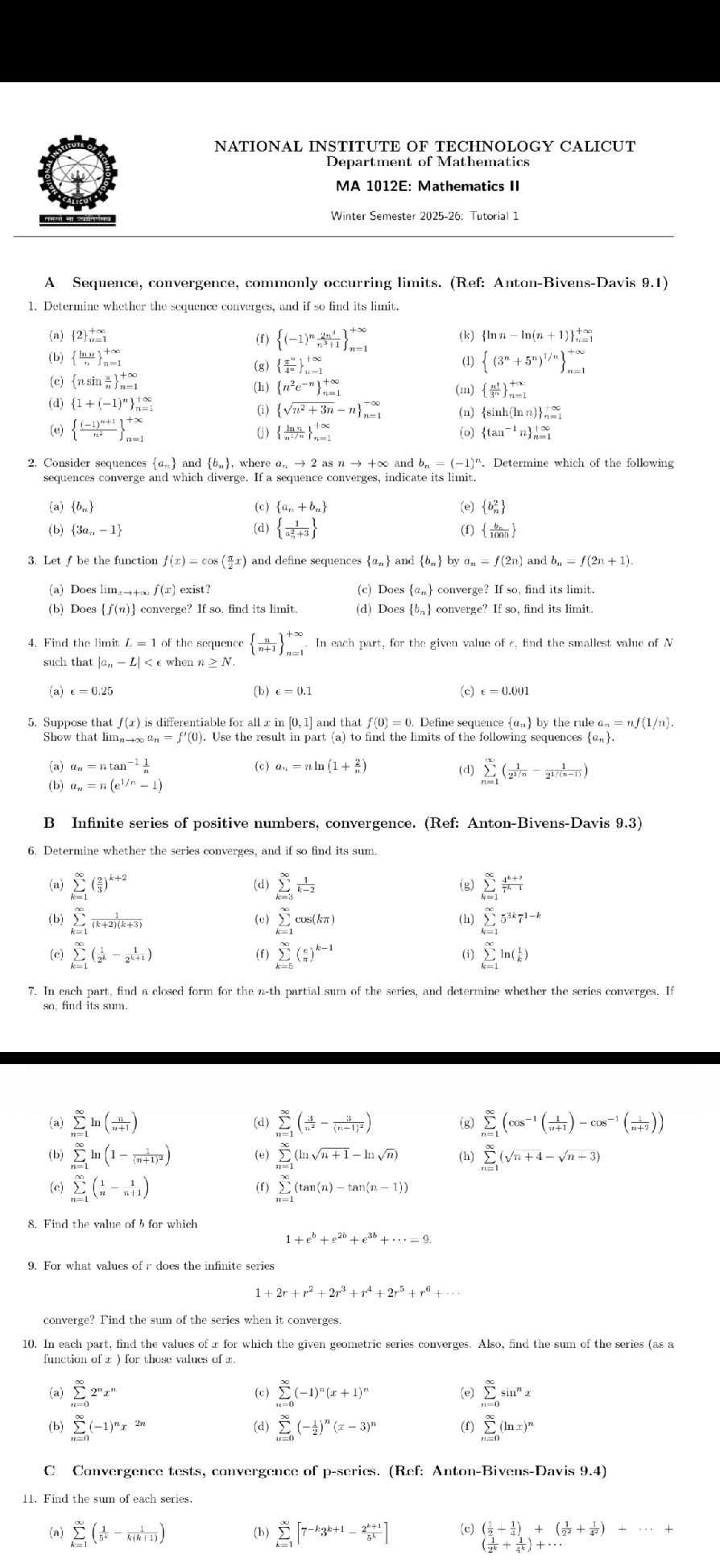 Consider sequences `{a_n}` and `{b_n}`, | StudyX