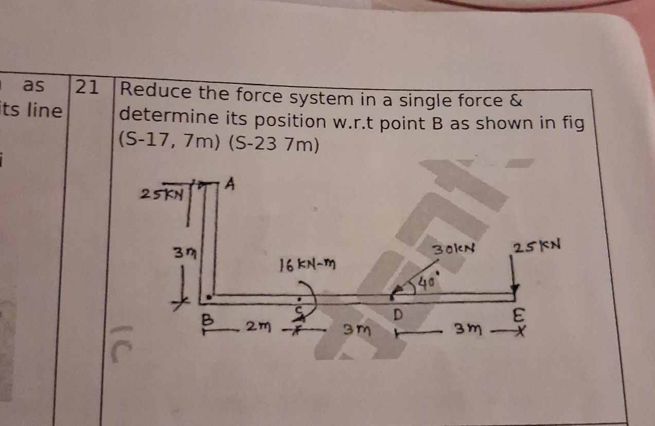 Reduce the force system in a single force | StudyX