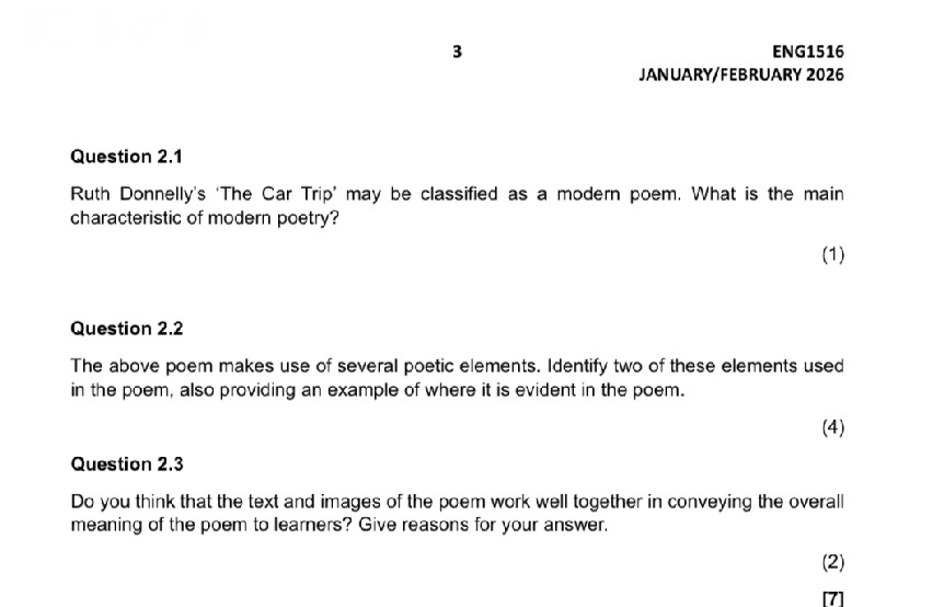 Question 2.2 The above poem makes use of | StudyX
