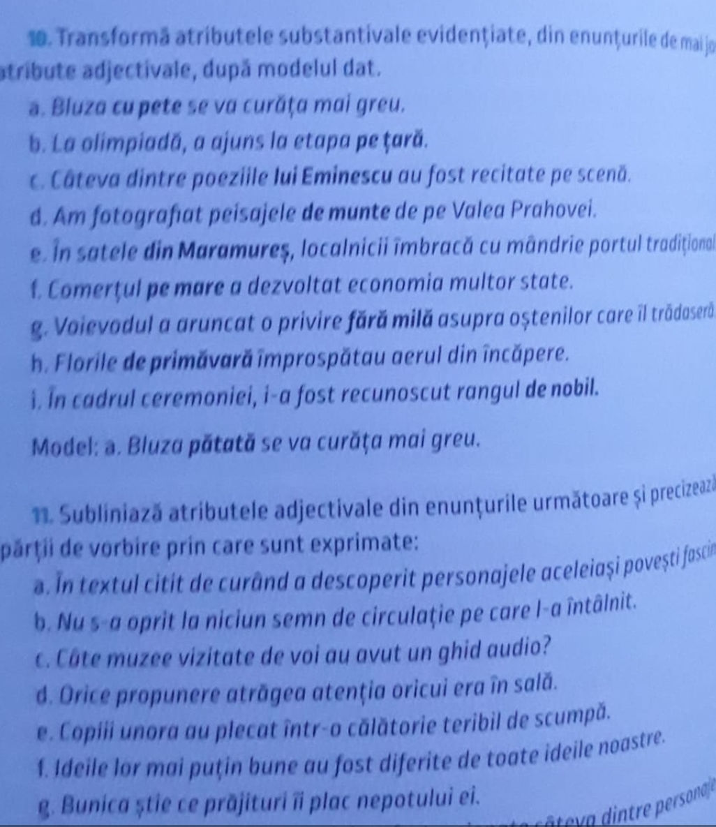 Transformă atributele substantivale | StudyX
