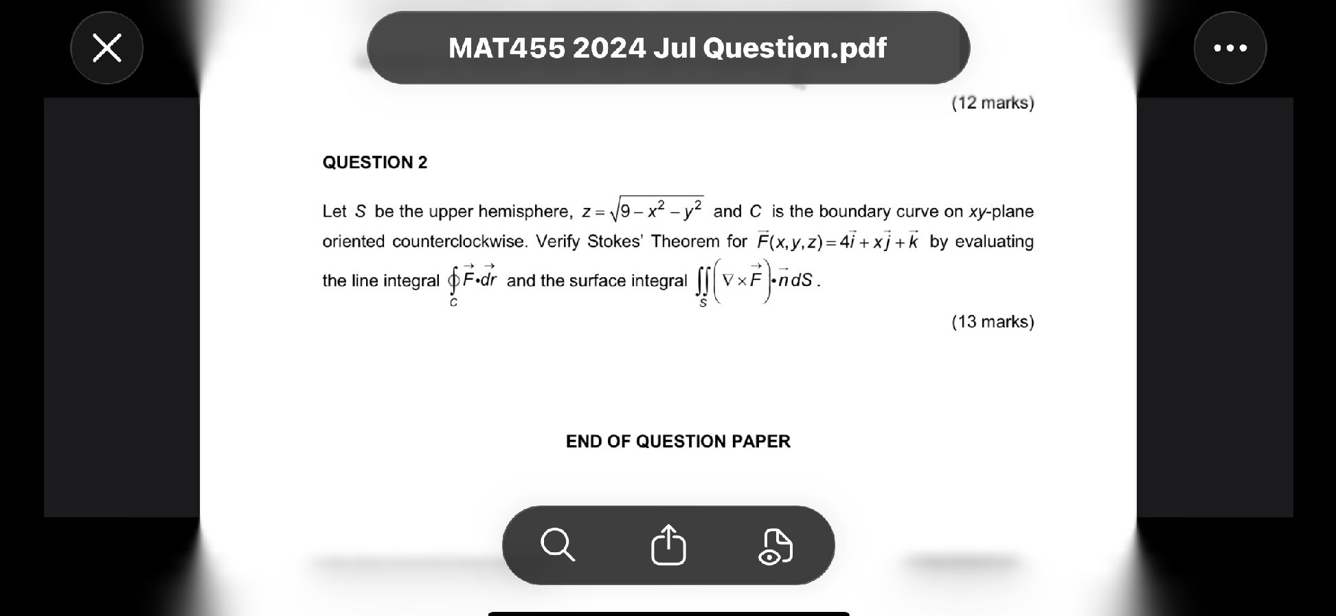 Let S be the upper hemisphere, $z = | StudyX