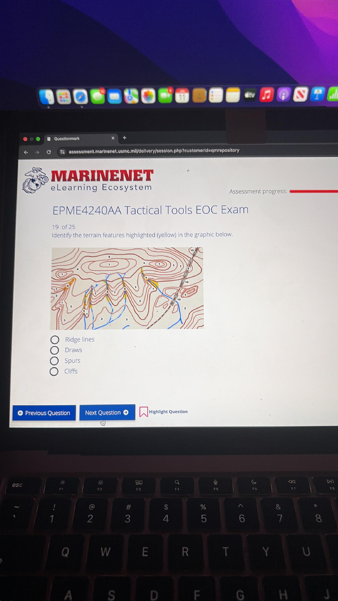 Identify the terrain features highlighted