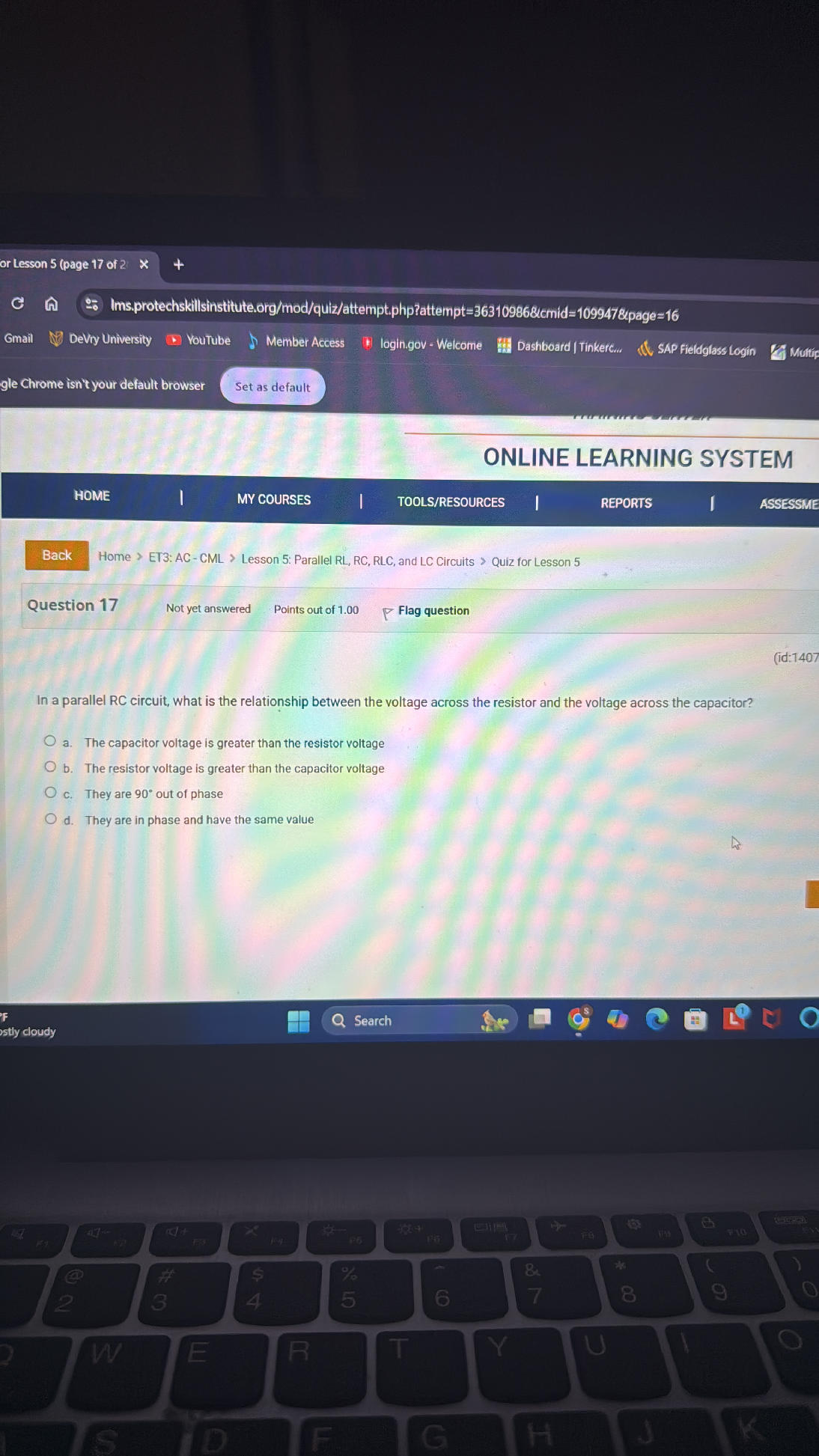 In a parallel RC circuit, what is the | StudyX