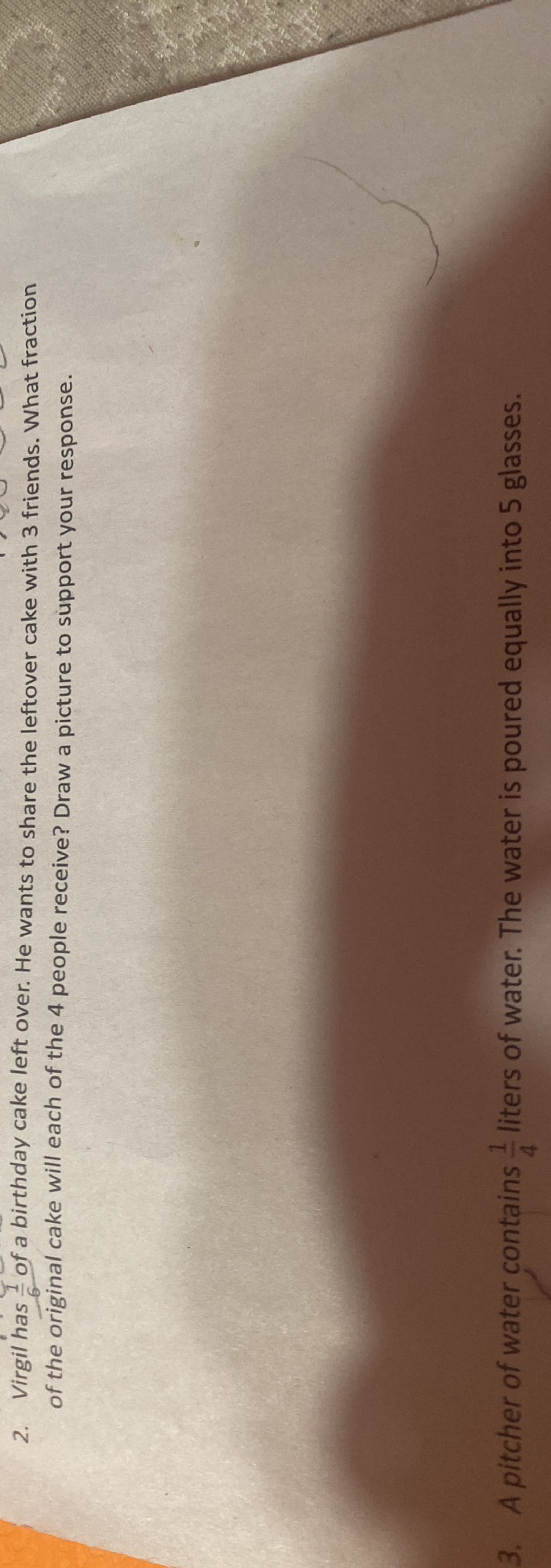 2. Virgil has $ {1}{6}$ of a birthday cake | StudyX