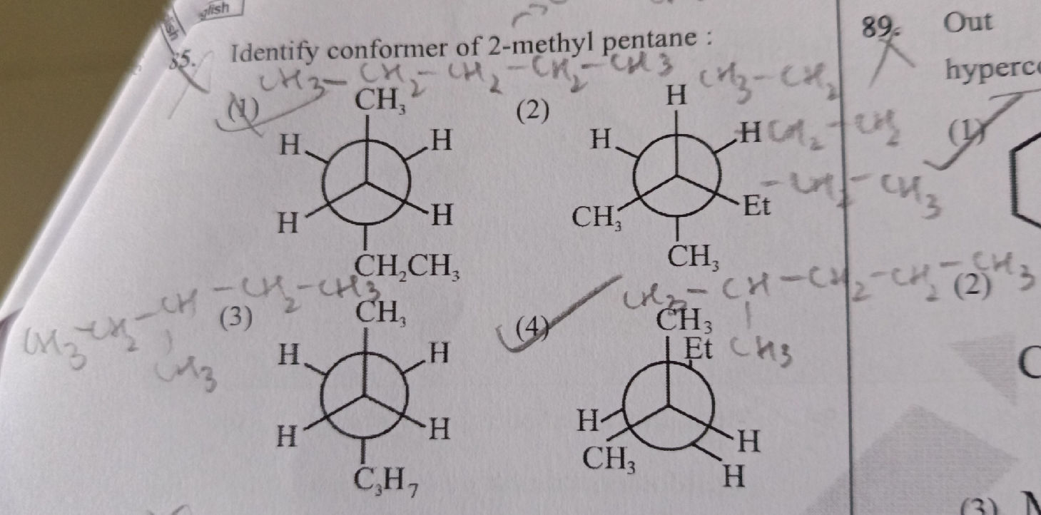 Identify conformer of 2-methyl pentane : (1) | StudyX