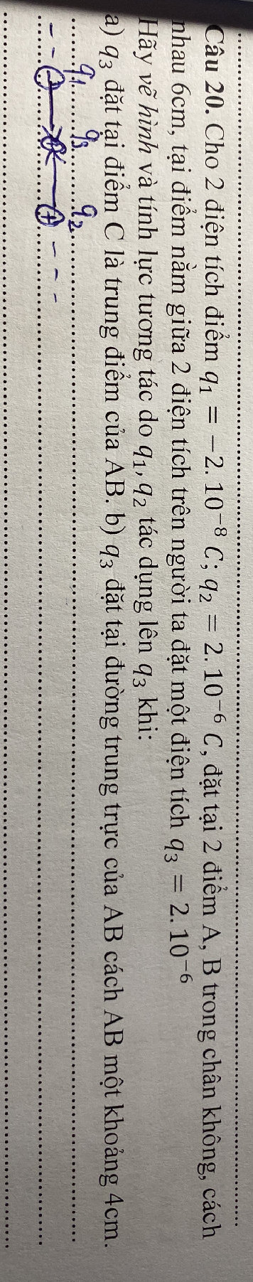 Câu 20. Cho 2 điện tích điểm $q_1 = -2 | StudyX