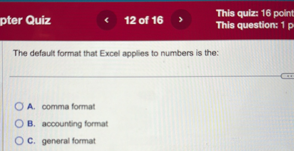 The default format that Excel applies to | StudyX