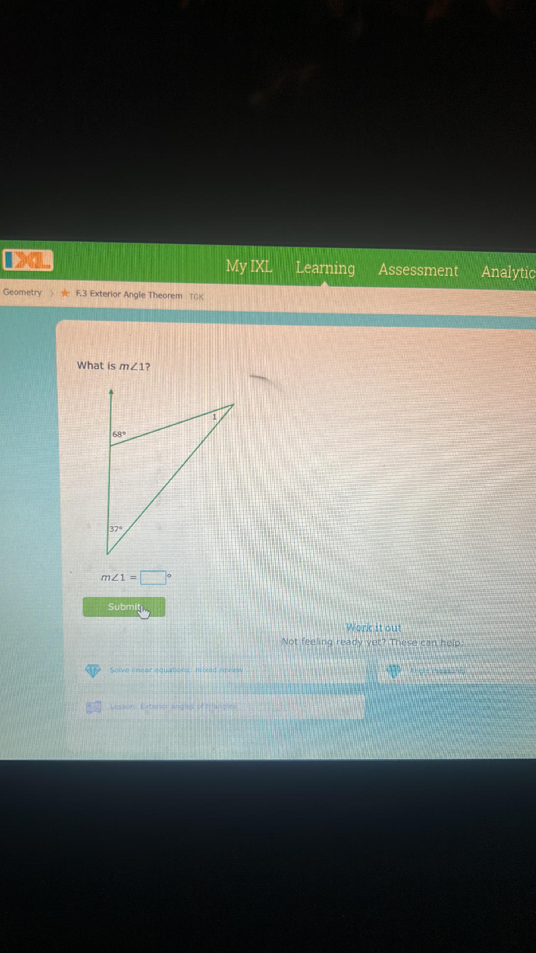 What is $m 1$? (Diagram shows a triangle | StudyX