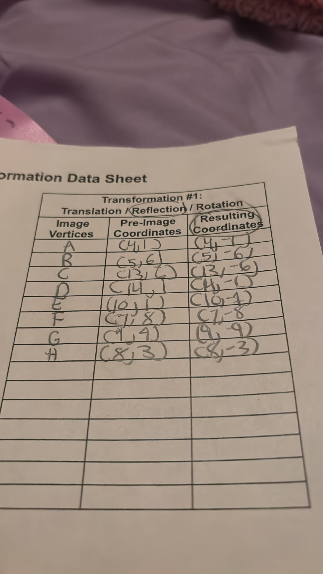 Transformation Data Sheet **Transformation | StudyX