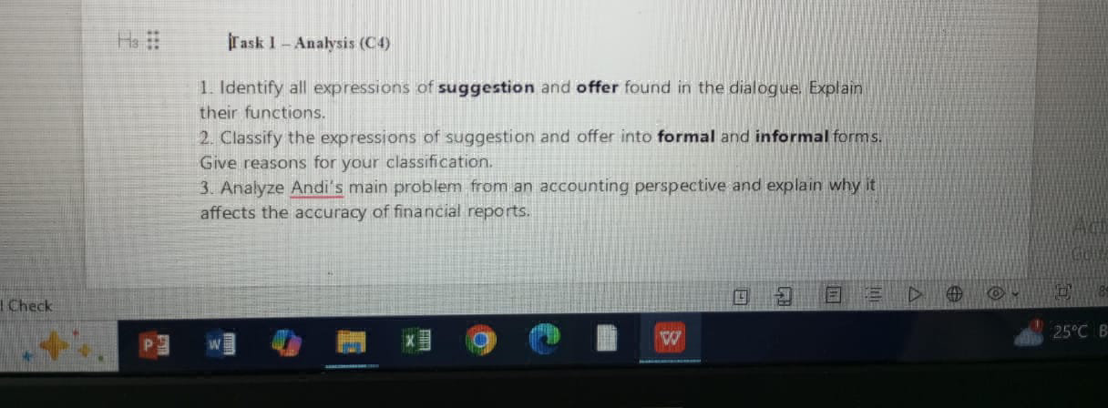 Task 1 - Analysis (C4) 1. Identify all | StudyX