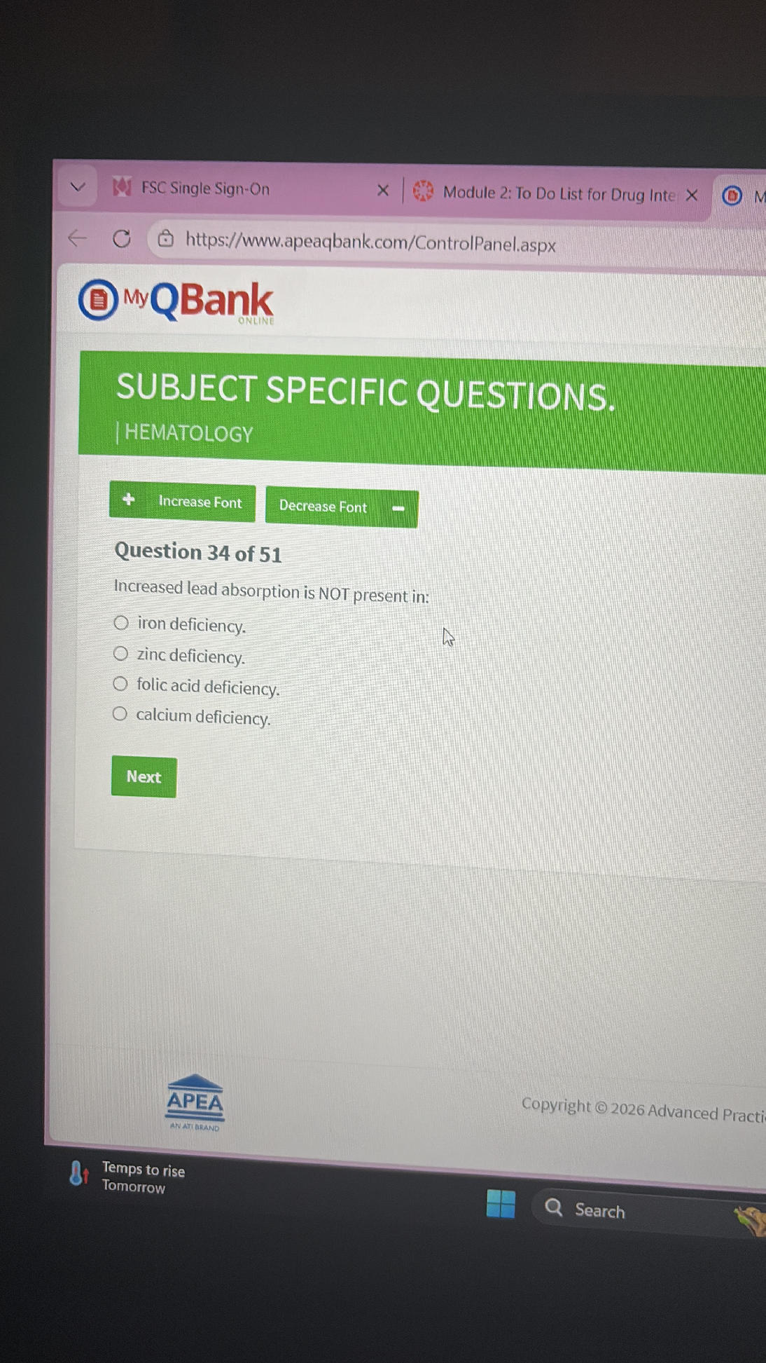 Increased lead absorption is NOT present in: | StudyX