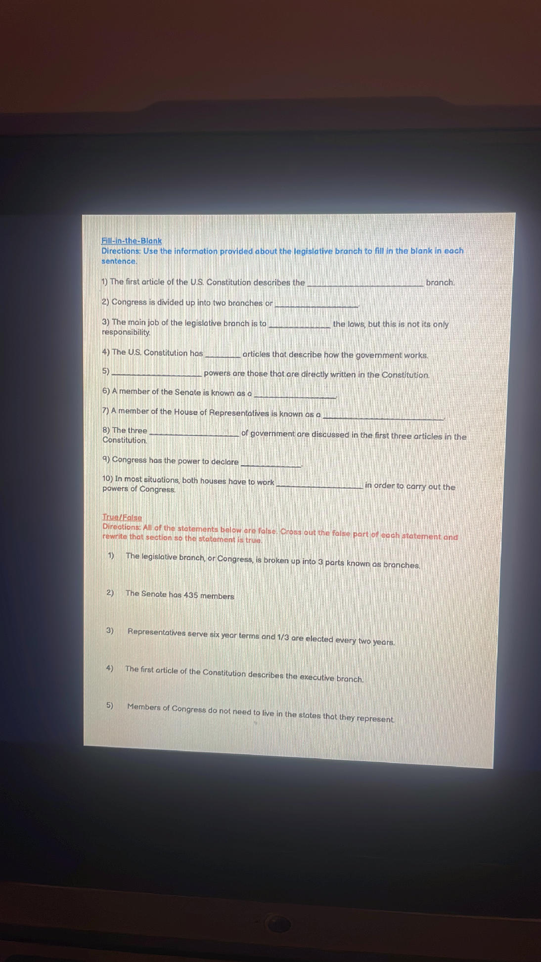Fill-in-the-Blank Directions: Use the | StudyX