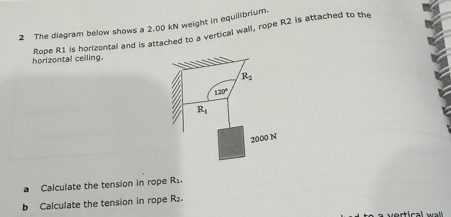 The diagram below shows a 2.00 kN weight in | StudyX