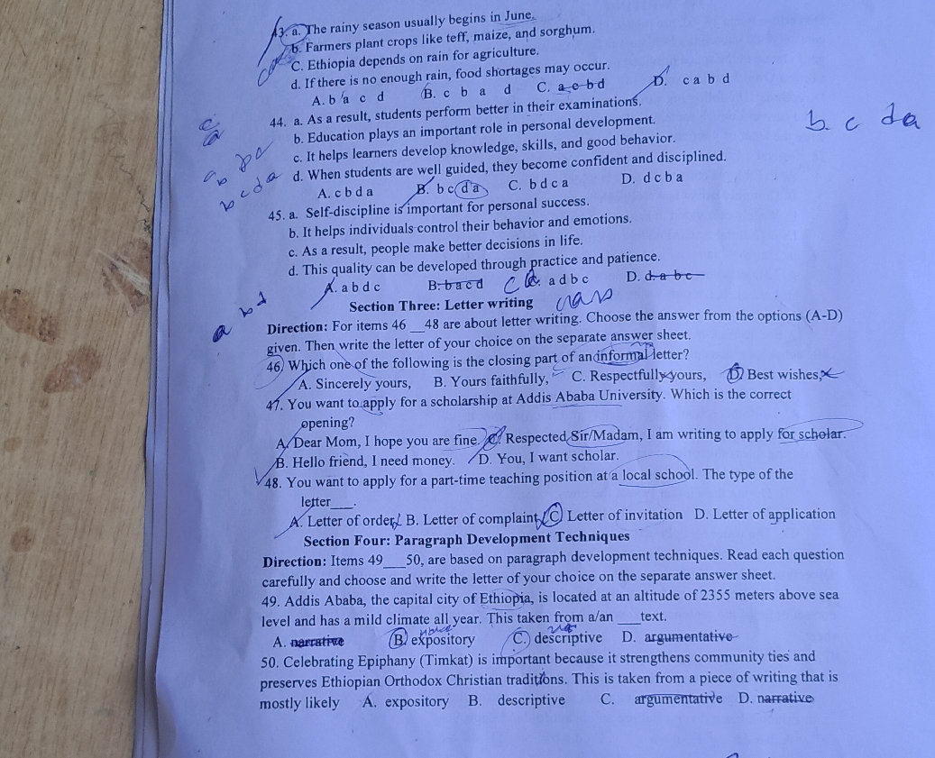 Section Three: Letter writing Direction: For | StudyX