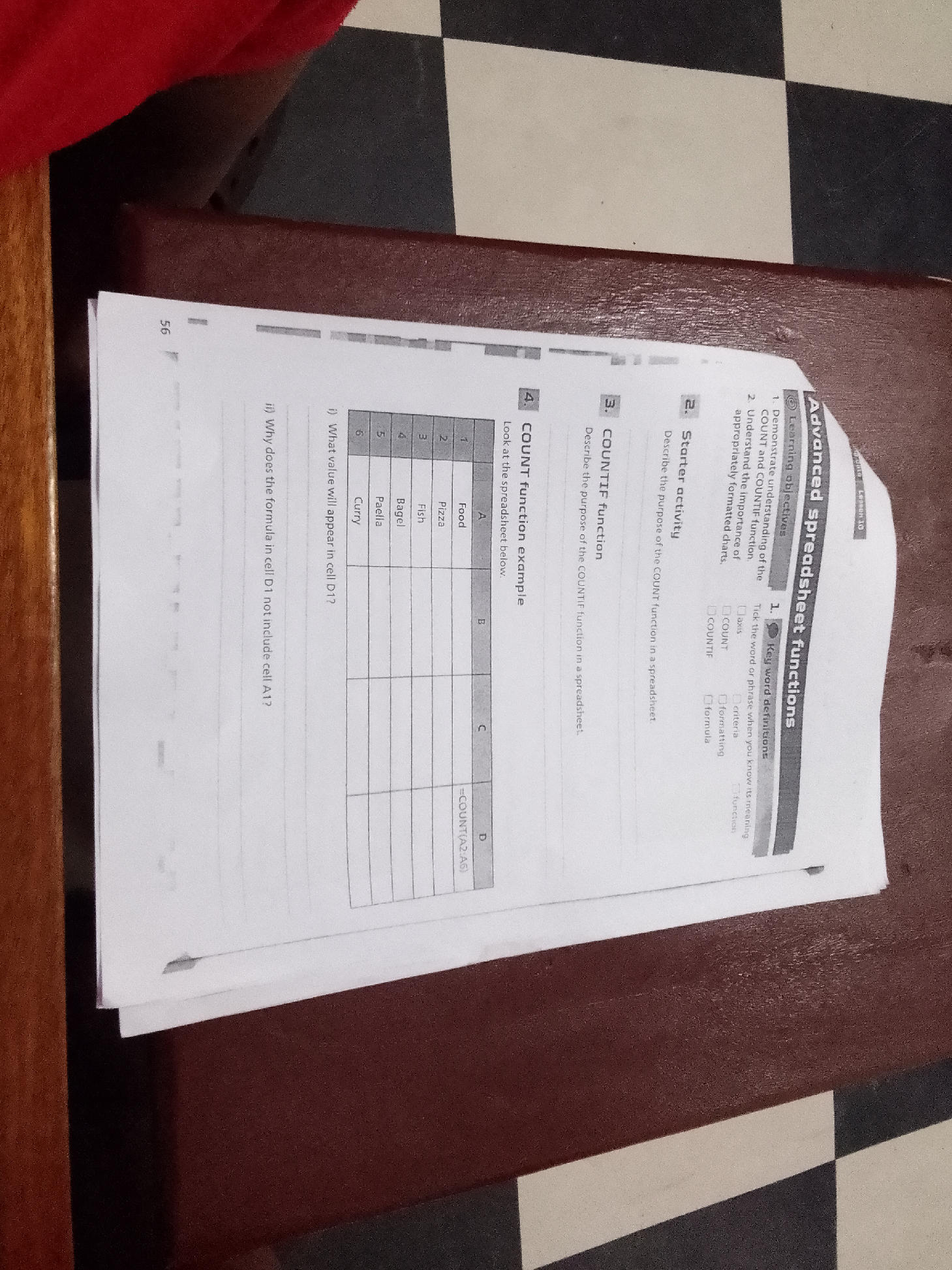 1. Key word definitions Tick the word or | StudyX