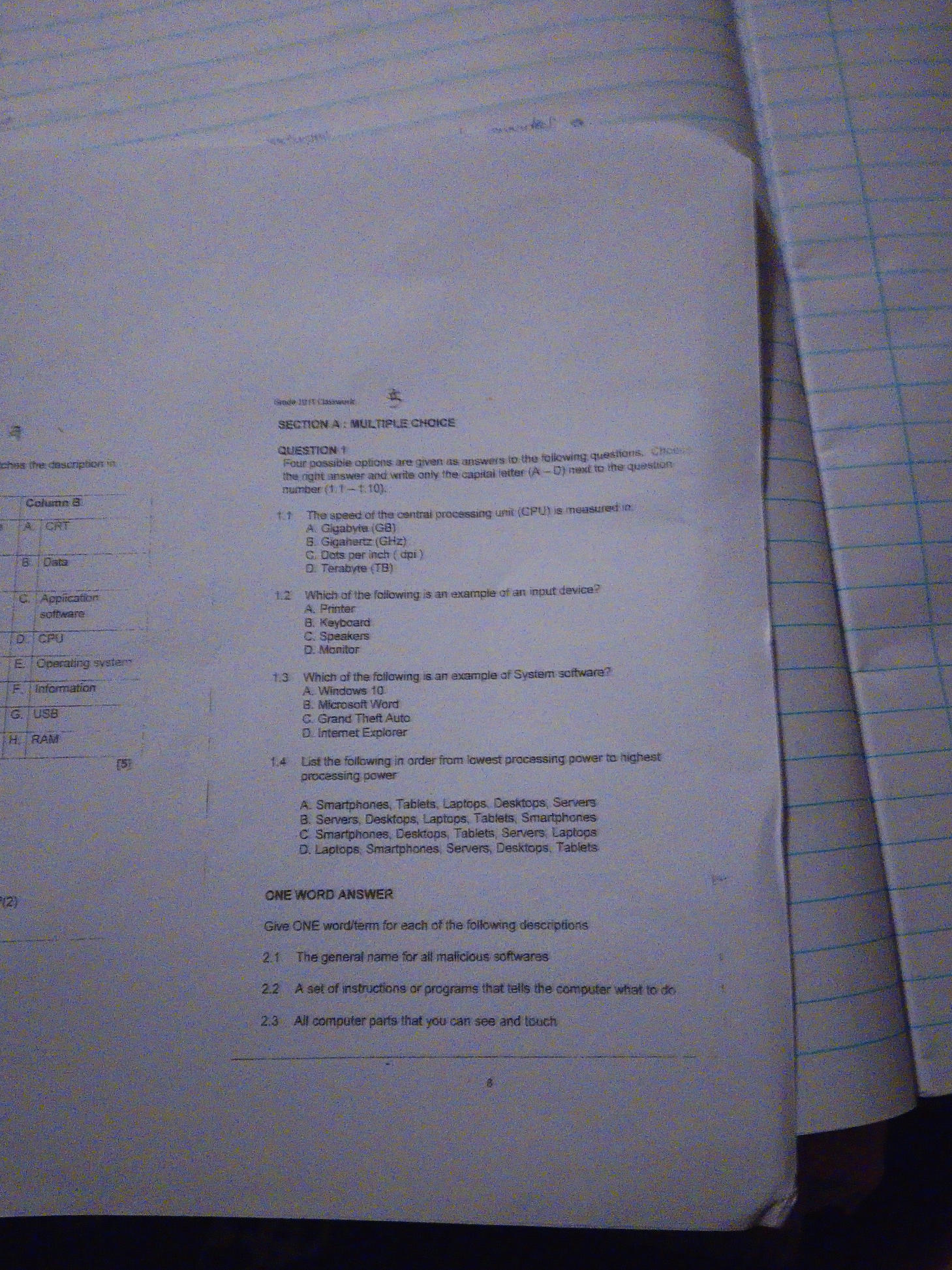 ONE WORD ANSWER Give ONE word/term for each | StudyX