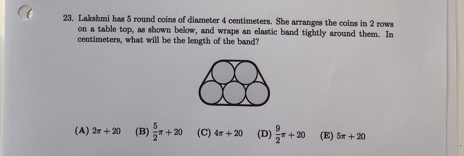 Lakshmi has 5 round coins of diameter $4$ | StudyX