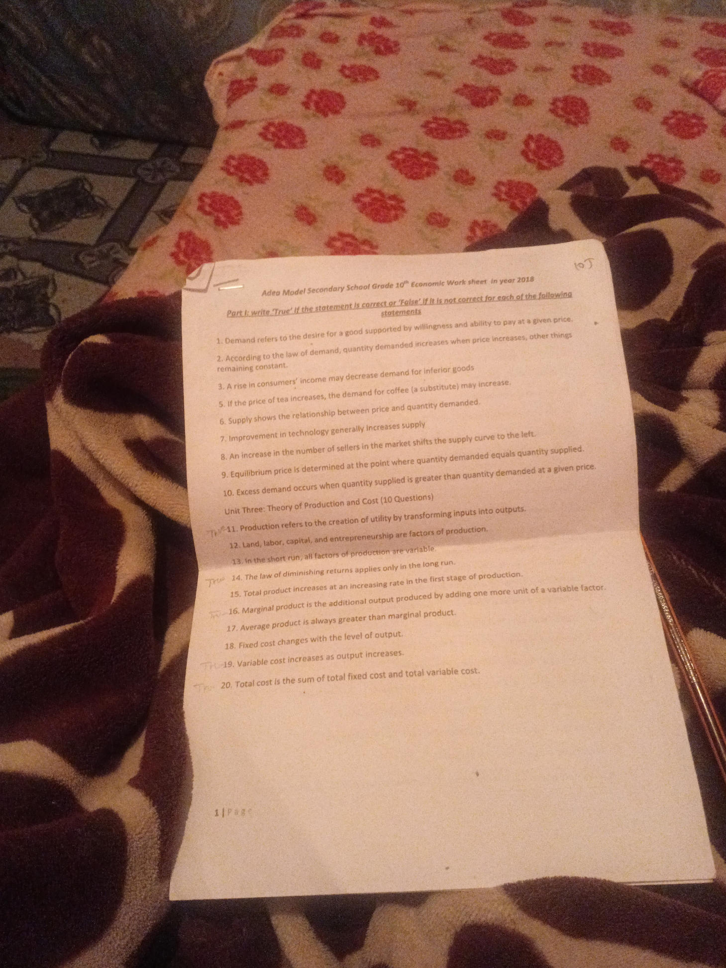 Unit Three: Theory of Production and Cost | StudyX