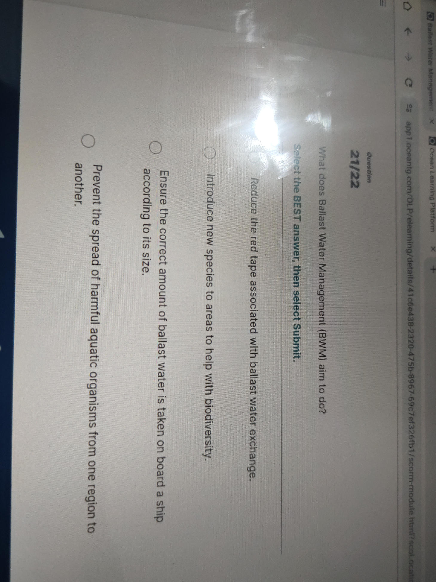 What does Ballast Water Management (BWM) aim | StudyX