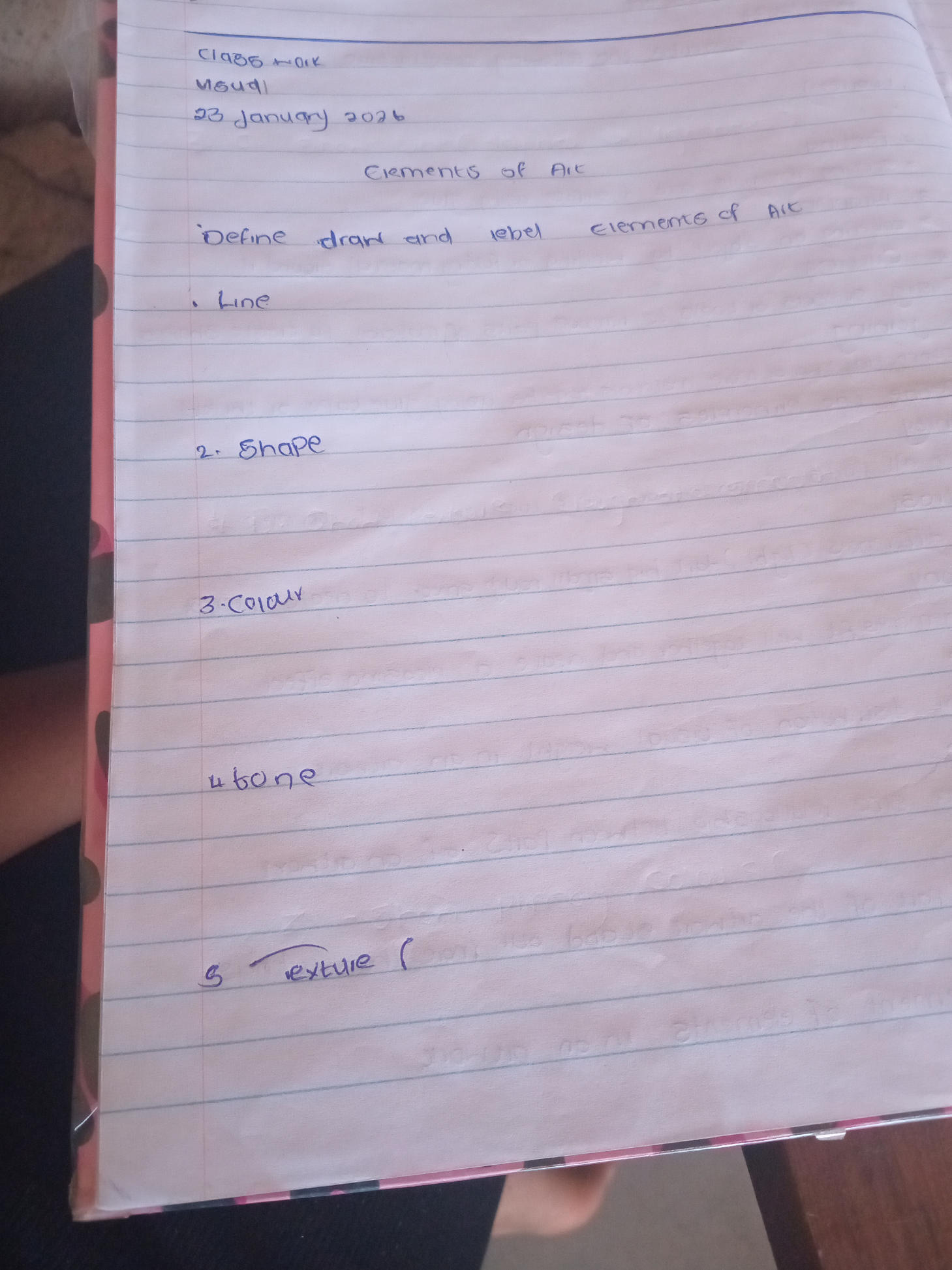 CLASS WORK Visual 23 January 2026 Elements | StudyX