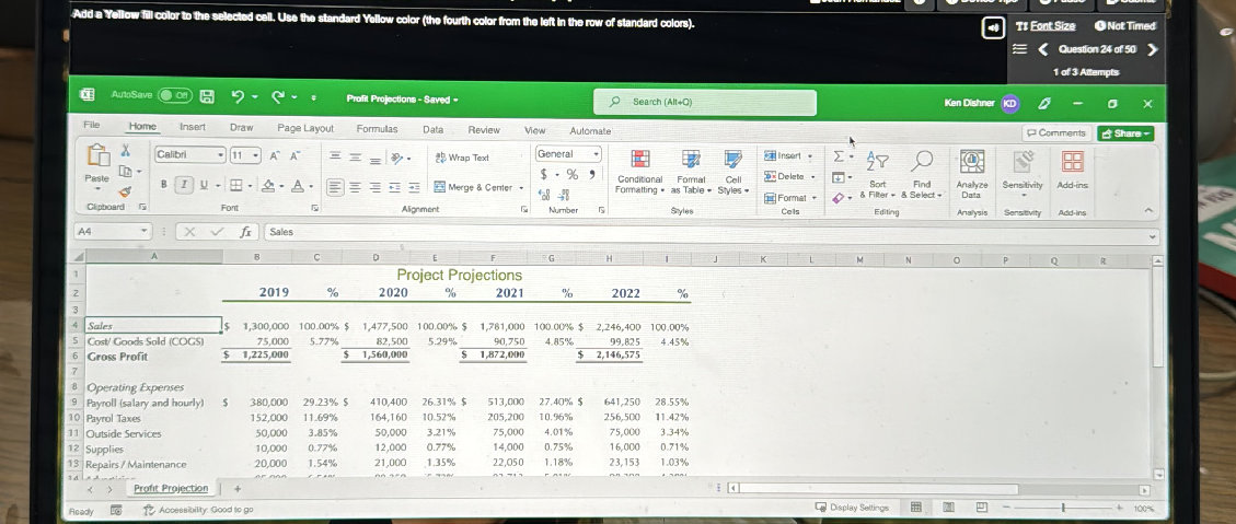 Add a Yellow fill color to the selected | StudyX