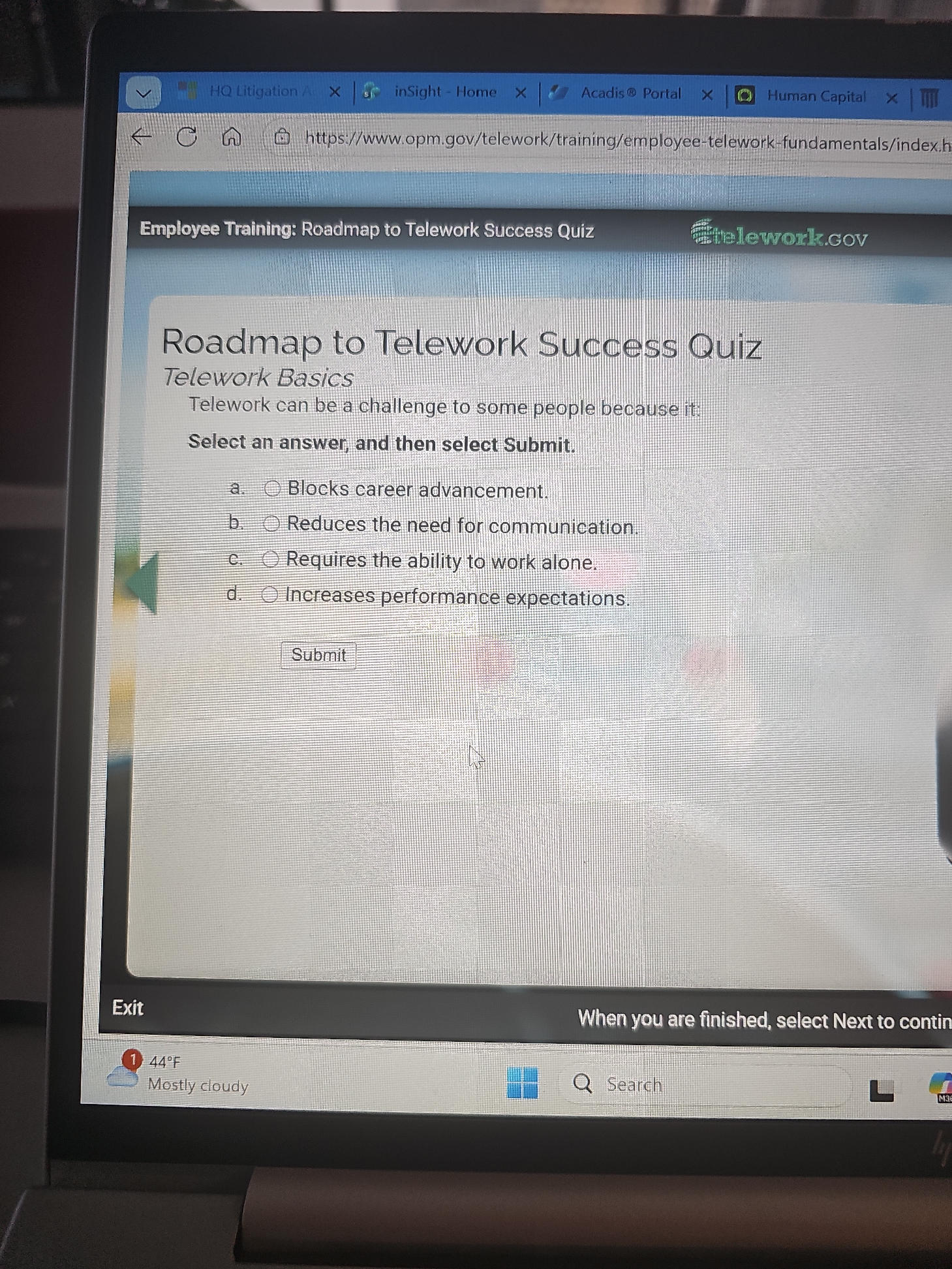Roadmap to Telework Success Quiz Telework | StudyX