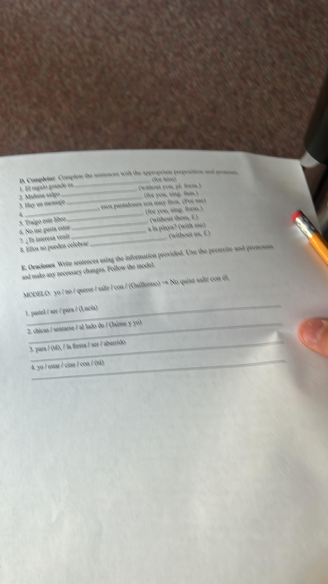 A. Completar. Complete the sentences with | StudyX