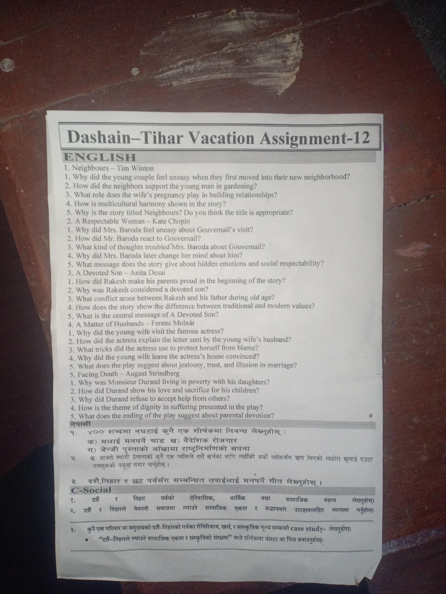 1. Neighbours – Tim Winton 1. Why did the | StudyX