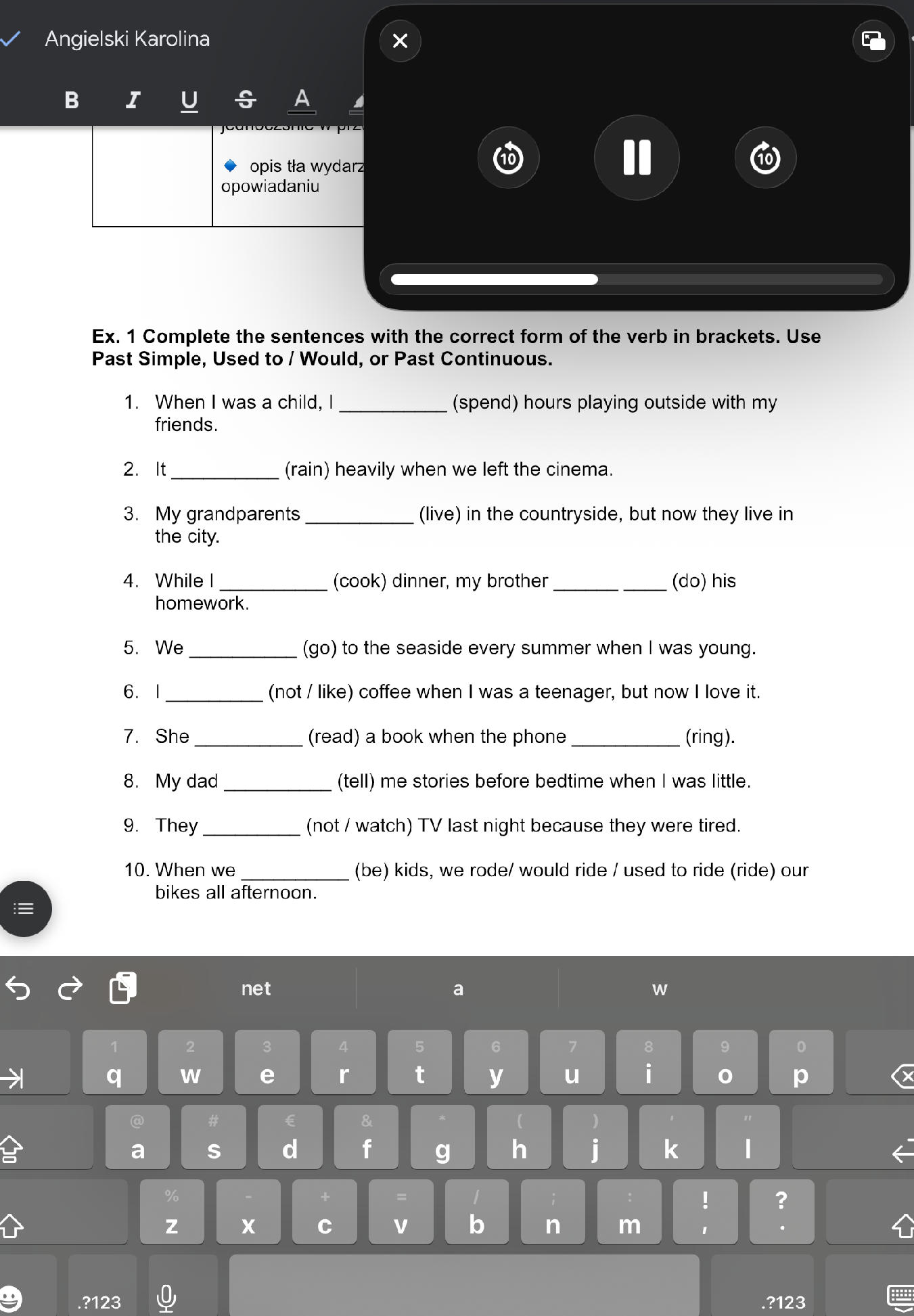 Ex. 1 Complete the sentences with the | StudyX