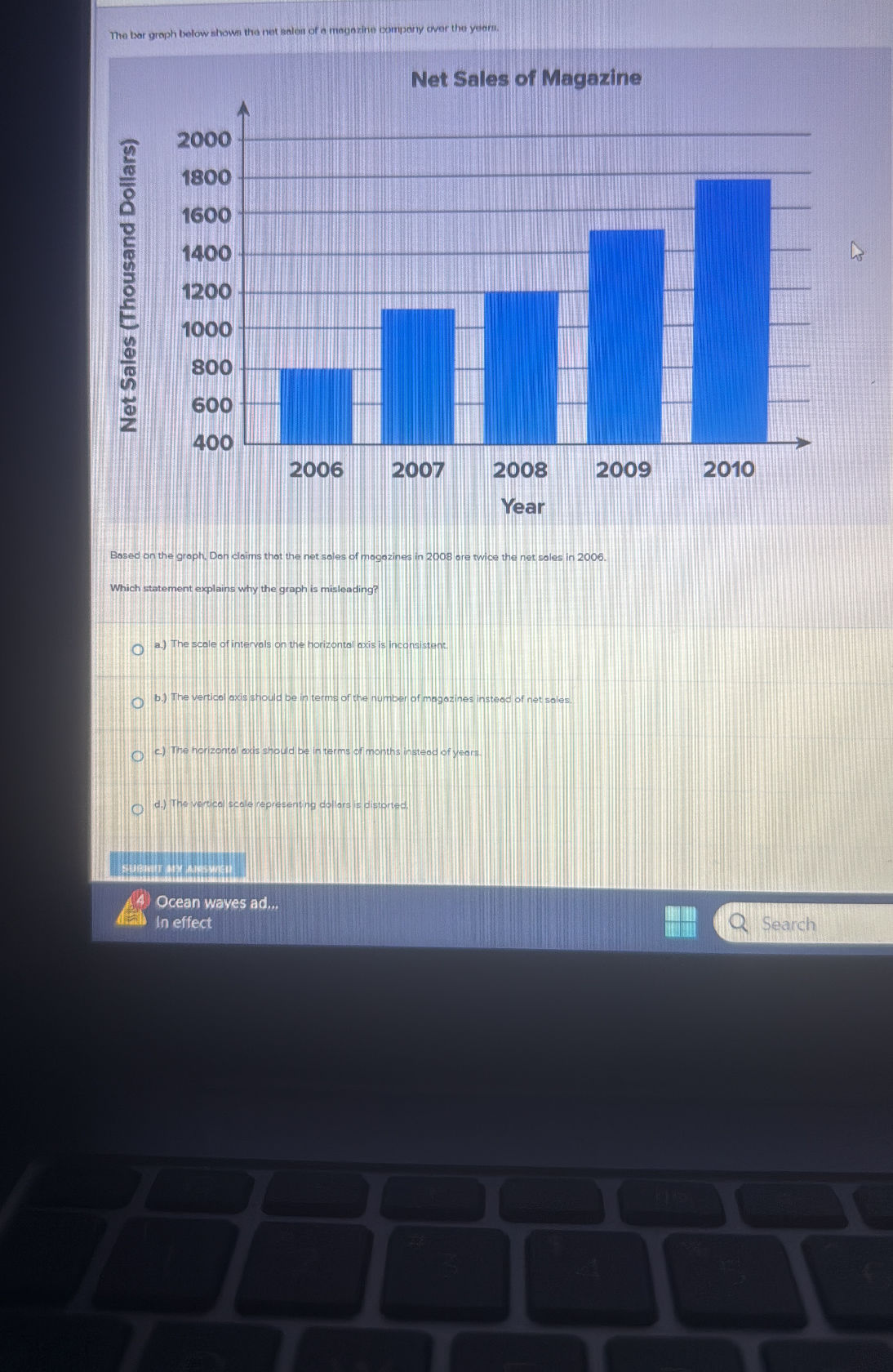 The bar graph below shows the net sales of a | StudyX