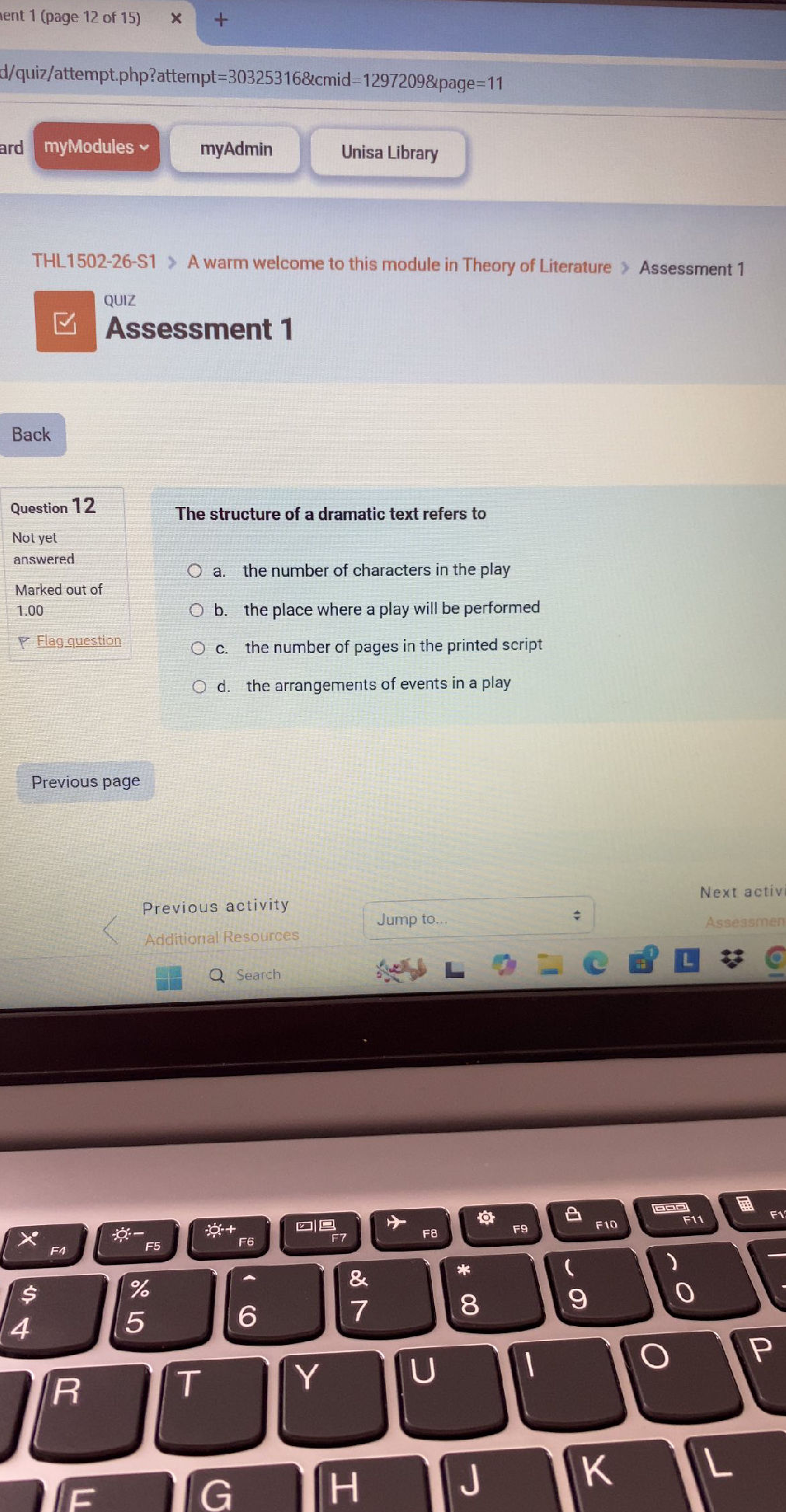 The structure of a dramatic text refers to O