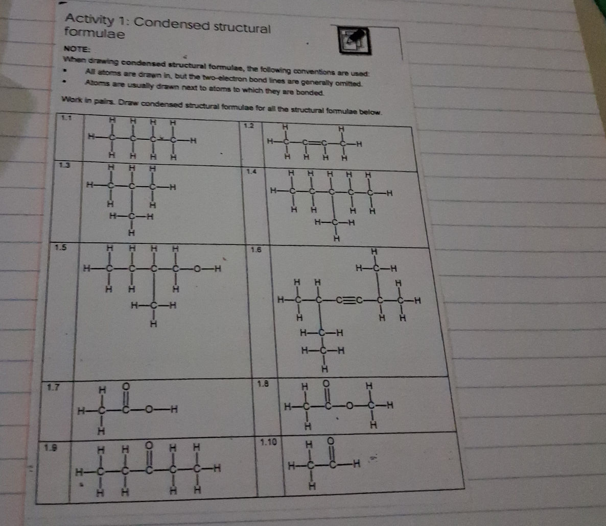 Activity 1: Condensed structural formulae | StudyX
