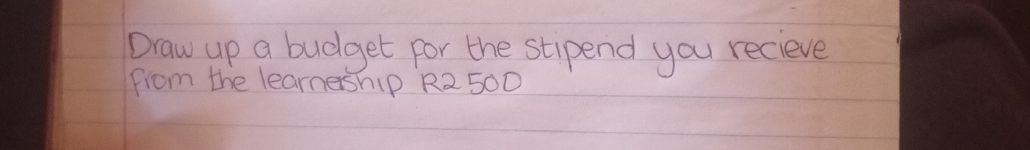 Draw up a budget for the stipend you recieve | StudyX