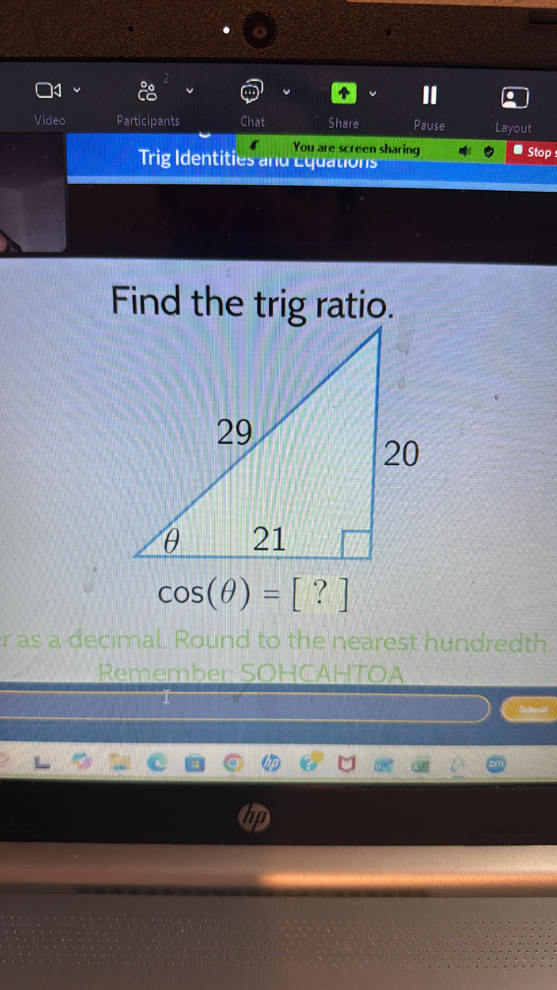 Find the trig ratio. [Diagram of a right | StudyX
