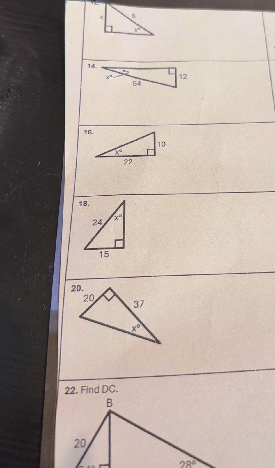 Find $x$ in the right triangle where the | StudyX