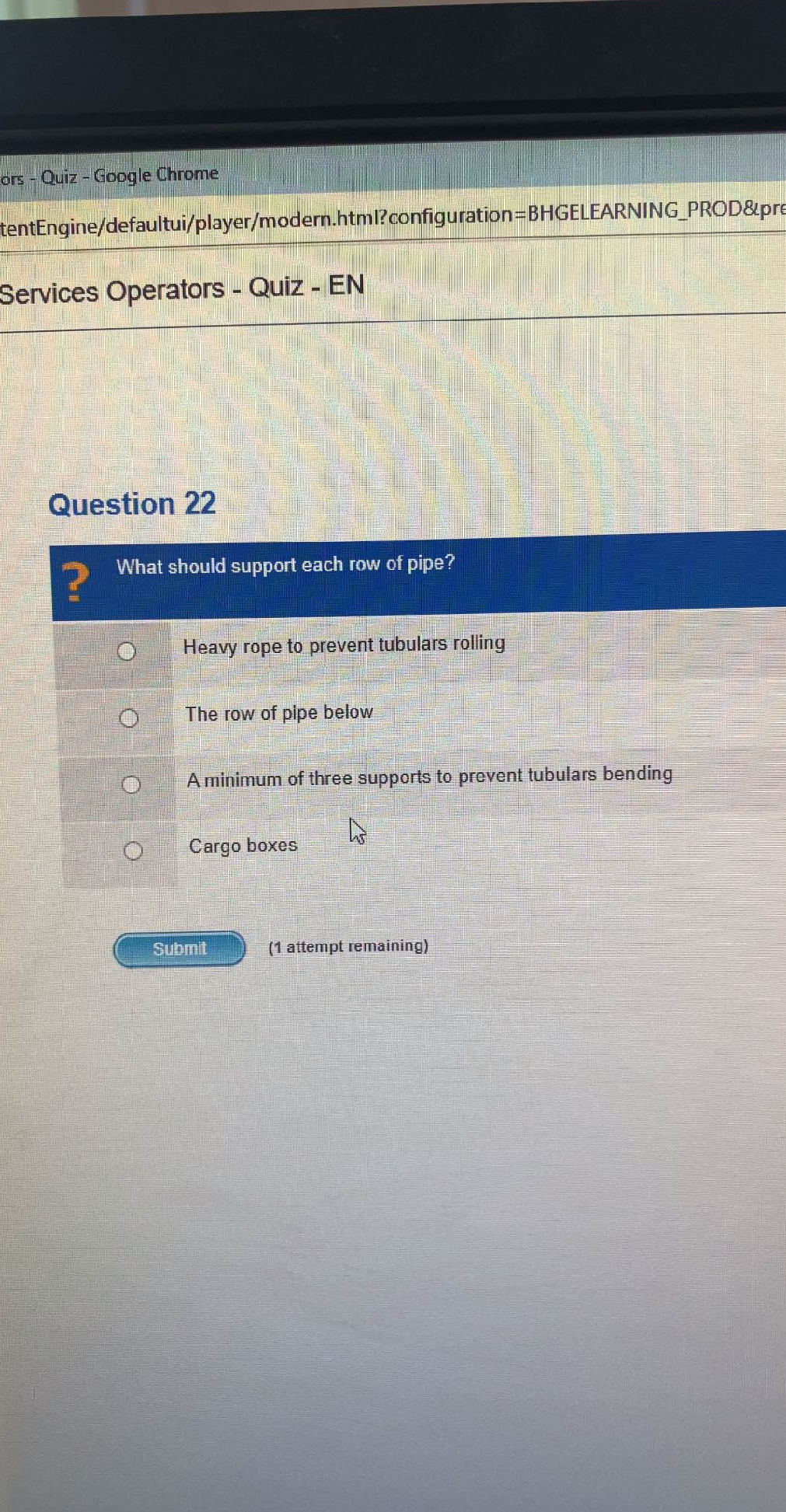 What should support each row of pipe? Heavy | StudyX