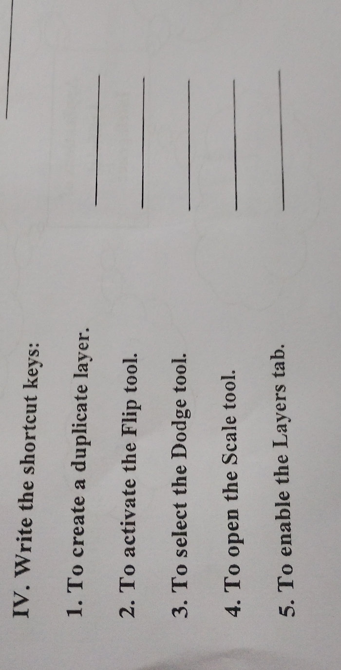 IV. Write the shortcut keys: 1. To create | StudyX