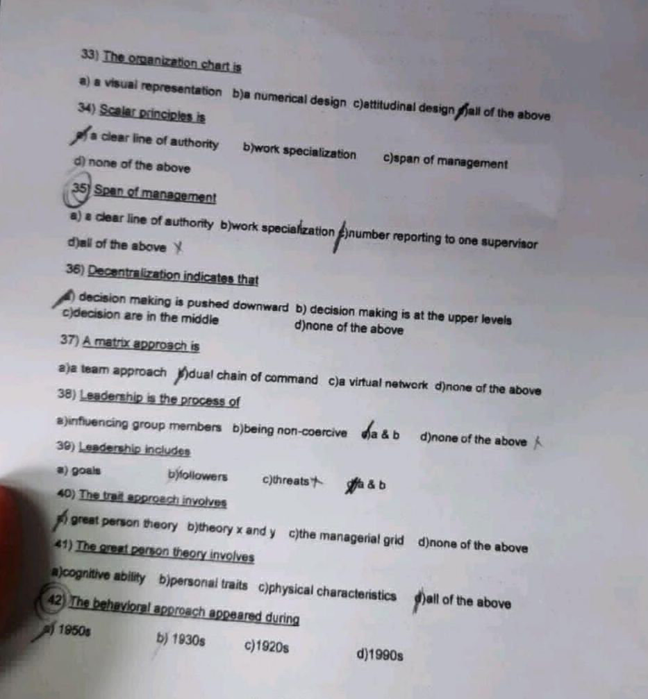 33) The organization chart is a) a visual | StudyX