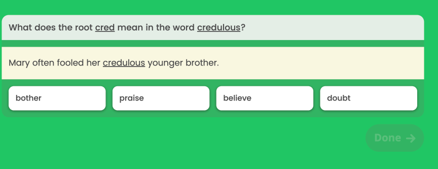 What does the root cred mean in the word | StudyX