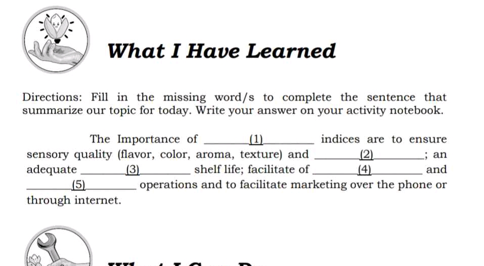 What I Have Learned Directions Fill in the | StudyX