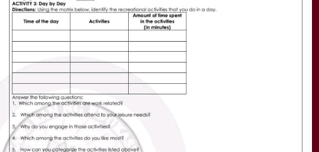 ACIIVITY 3 Day by Day Directions Using the | StudyX