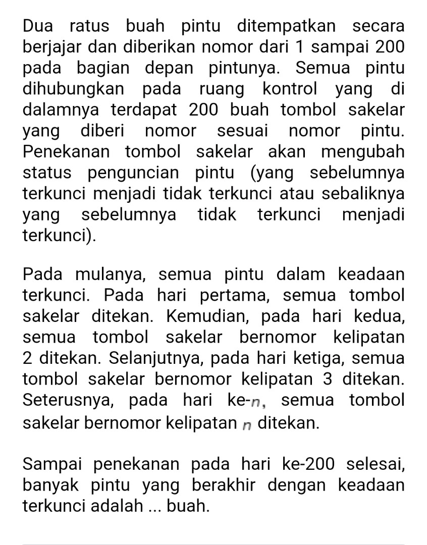Dua ratus buah pintu ditempatkan secara | StudyX