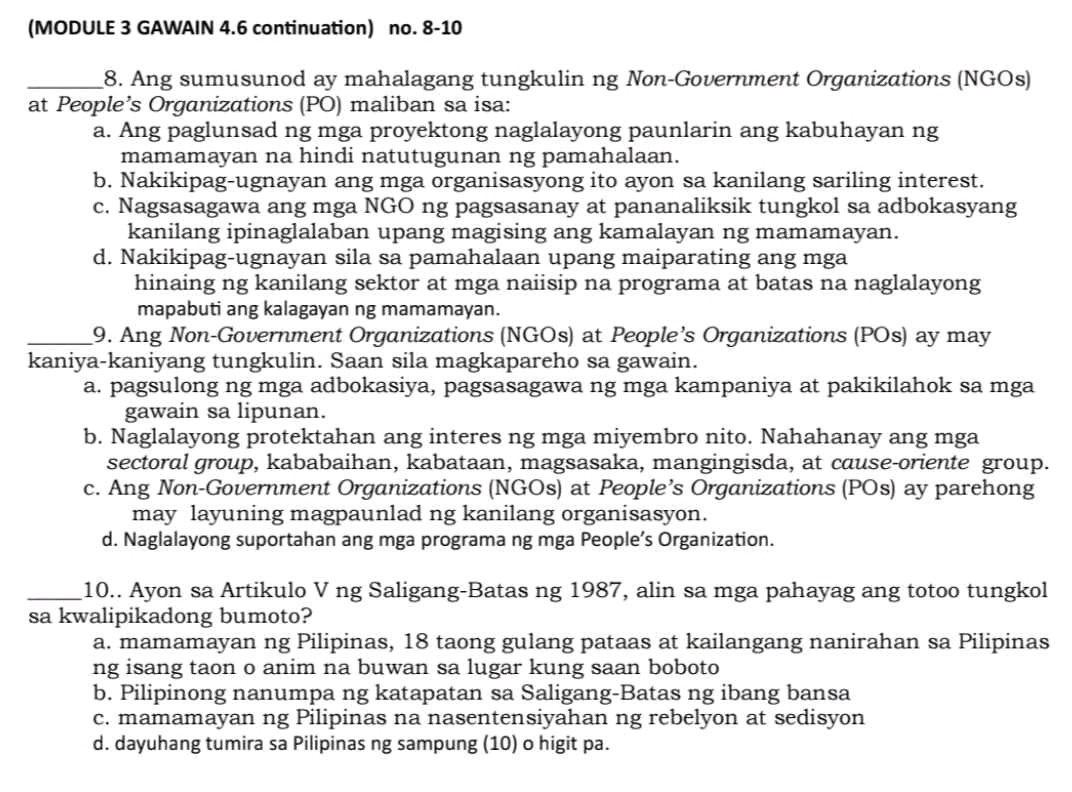 (MODULE 3 GAWAIN 46 continuation) no 8-10 8 | StudyX