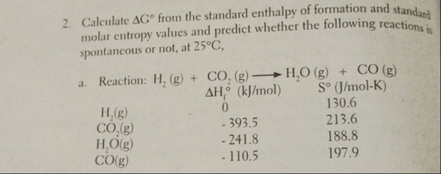 2 Calculate G from the standard enthalpy | StudyX